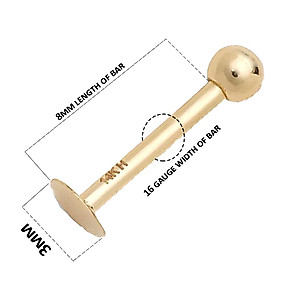 JewelryWeb Solid 14k Yellow or White Gold 16G 3mm Ball Labret Tragus Ear Lip Cartilage Stud Piercing (Yellow-Gold)