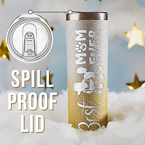 Onebttl Dog Mom Gifts, Dog Lover Gifts for Women, Best Dog Mom Ever, 20 oz Glitter Silver-Gold Insulated Tumbler - Poodle Mom