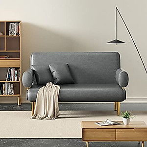 CIZIG Futon Sofa Bed,74.8" L Convertible Sleeper Sofa with Tapered Steal Leg,Adjustable Back Rest Couch,Loveseat Sofa Bed, Small Leather Twin Sofa for Living Room,Bedroom,Movie Night,Grey