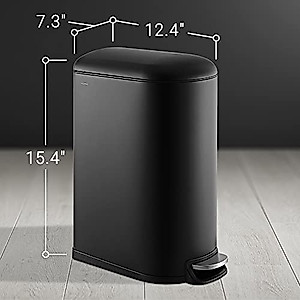 happimess HPM1009B Roland Mini 2.6-Gallon Step-Open Trash Can with Soft-Close Lid, Modern, Minimalistic, Fingerprint Proof for Home, Kitchen, Laundry Room, Office, Bedroom, Bathroom, Black