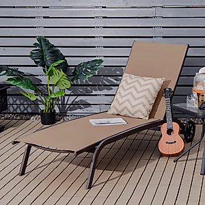 Giantex Patio Lounge Chairs for Pool Area, Outdoor Chaise Lounger with 6 Adjustable Position Smooth Wheels and Quick-Drying Fabric, Lawn Recliner for Backyard, Garden Sunbathing Chair (2, Brown)