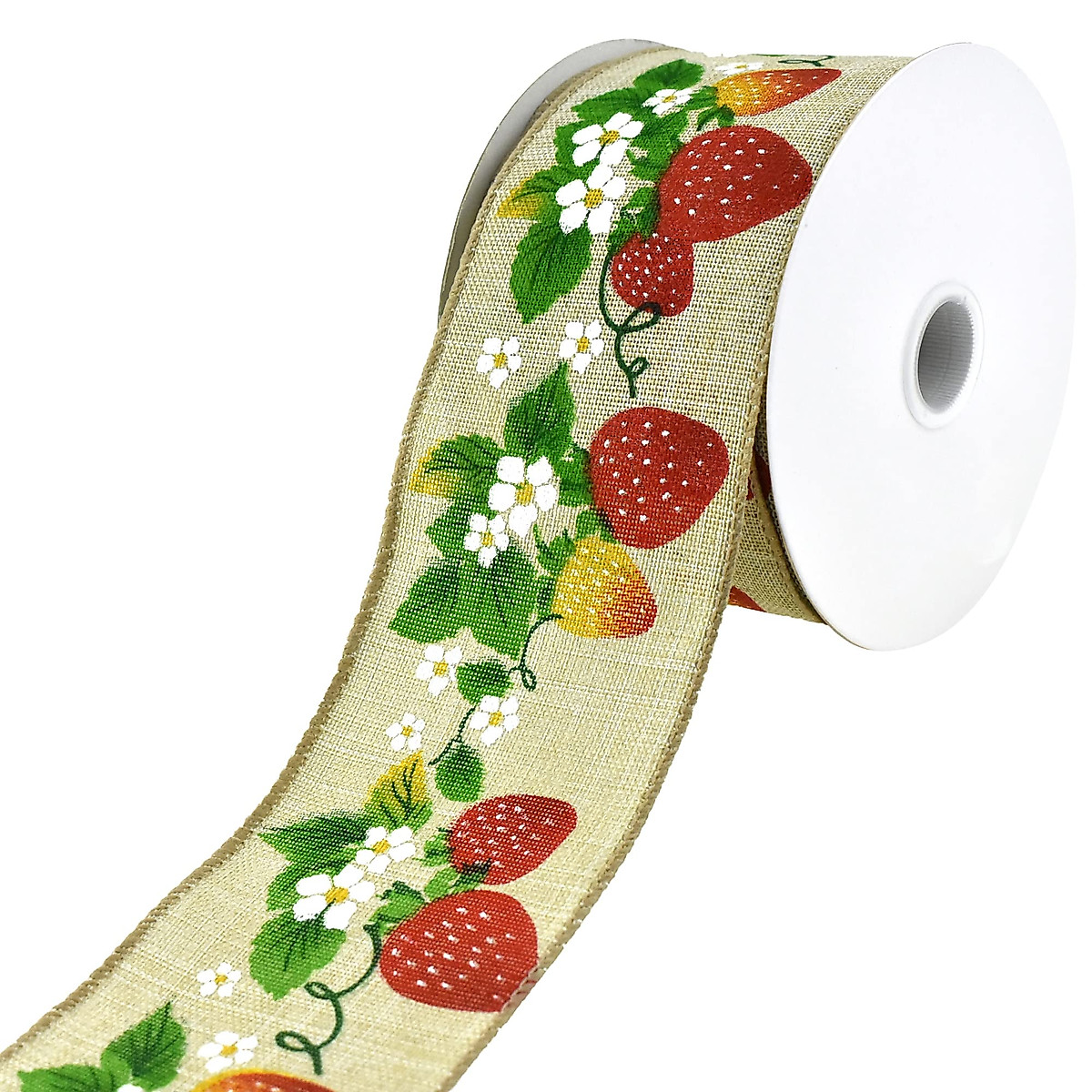 Homeford Strawberries and Flowers Faux Linen Wired Ribbon, 2-1/2-Inch, 10-Yard