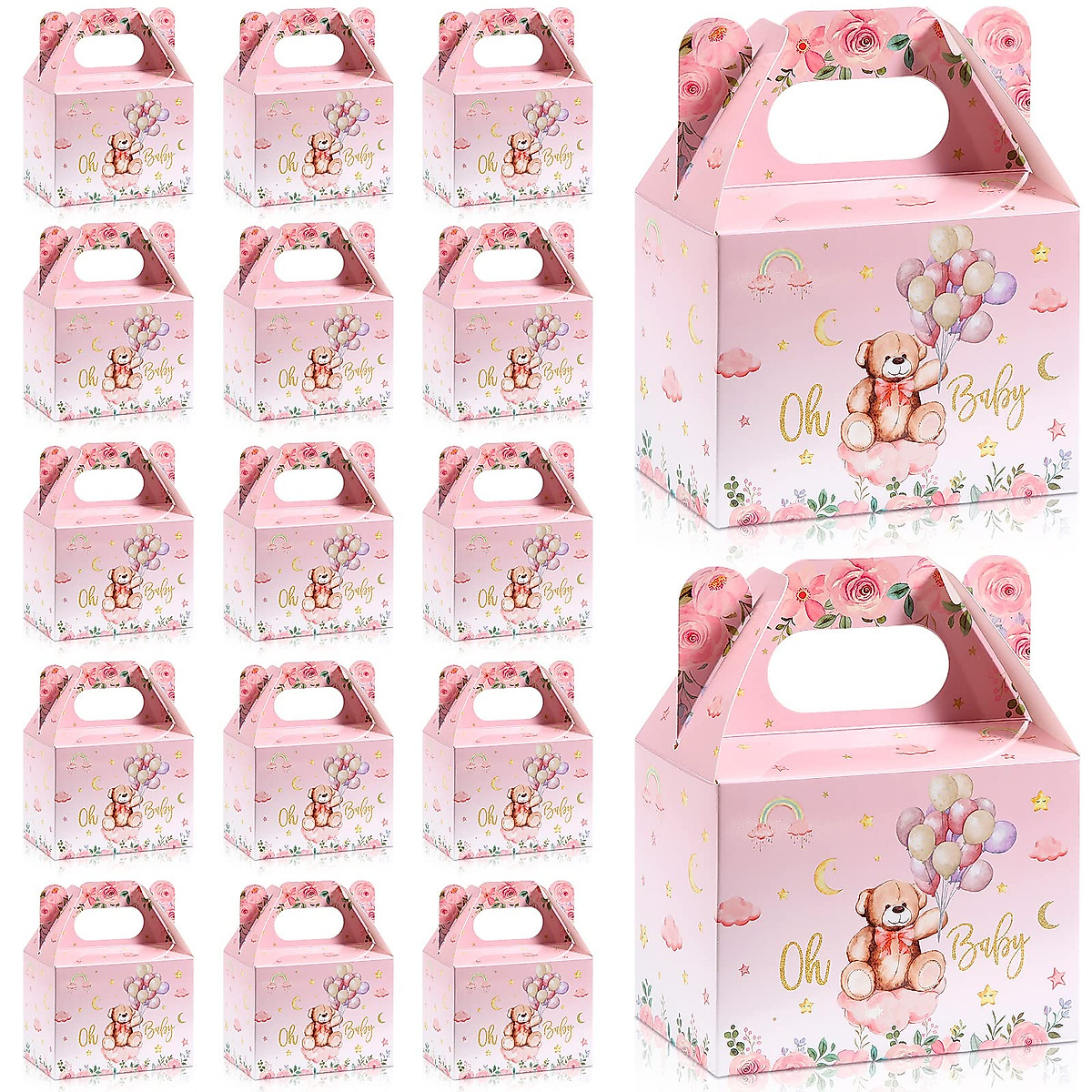 36 Pieces Bear Baby Shower Party Favor Boxes Cute Bear Treat Boxes Paper Candy Cookies Box Decoration for Baby Shower Party Supplies Gender Reveal Bear Themed Birthday Party Decor (Pink)