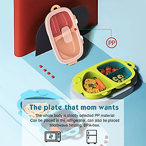 Kids Divided Plate, 3 PCS(Plate with Lid and Inner Dish), Toddler Dishes Tableware, Dishwasher-Safe for Baby Feeding Dinner Plate (Tangerine)