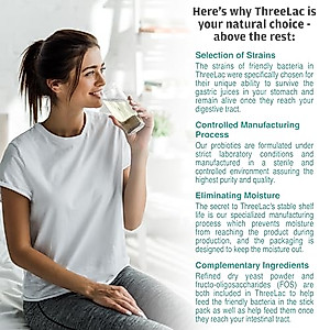 Threelac Probiotic Dietary Supplement, Natural Lemon Flavor, Includes 60 .053-Ounce Packets