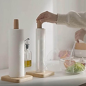 Wooden Paper Towel Holder Countertop Vertical Tissue Holder Rack Bamboo Kitchen Paper Towel Stand