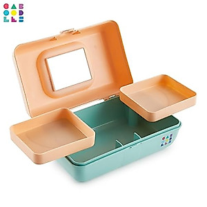 Caboodles Pretty in Petite Makeup Box, Two-Tone Peach on Seafoam, Hard Plastic Organizer Box, 2 Swivel Trays, Fashion Mirror, Secure Latch for Safe Travel