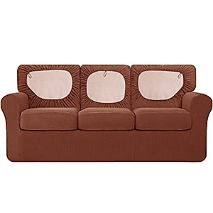 subrtex 7 Pieces Sofa Covers,Multifunctional Sofa Slipcovers with Separate Cushion Covers and Seperate Backrest Covers Furniture 3 Seaters Protector(Large,Brick)