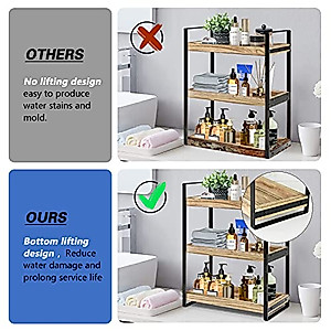 3-Tier Bathroom Organizer Countertop, Wood Bathroom Trays Vanity Organizer for Counter, Makeup Shelf Perfume Organizer Standing Rack, Countertop Storage Shelf for Bathroom Kitchen Office