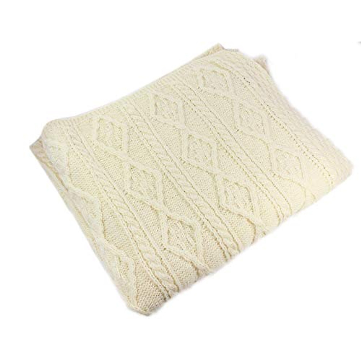 100% Irish Merino Wool Plaited Aran Celtic Cream Couch Throw Blanket 40”x 66” by Carraig Donn