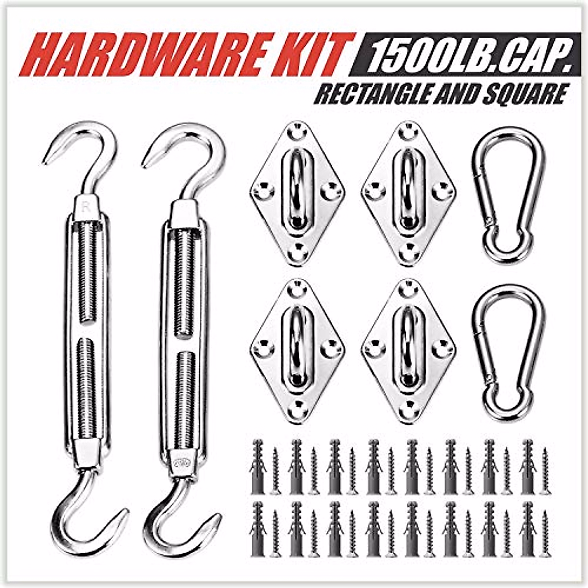 ColourTree Square & Rectangle Sun Shade Sail Canopy Awning Installation 24 PC Hardware Kits, 48 Ft (12 Ft x 4) Cable Wire Ropes