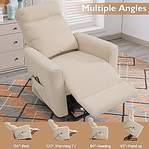 Wichvens Power Lift Recliner Chair with Massage,Multi-Angle Adjustment Seat,Mattevelvet Fabric Reclining Single Sofa with Side Pocket& Remote Control for Living Room,Bedroom,Office(Beige)