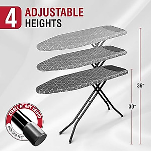 D-Crease+ 48" X 13" Full Metal Ironing Board W/Silicon Iron Rest, Wall Mount & Closet Hanger, Full Metal Heavy Duty Construction, Heat & Scorch Resistant Fabric, 36" Height Adjustable