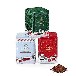 Godiva Chocolatier Hot Cocoa Trio Gift Set – Set of 3 Holiday Hot Chocolate Mixes – Gourmet Milk, Dark and Dark Chocolate Peppermint Powders – Festive Tins in a Christmas Gift Box