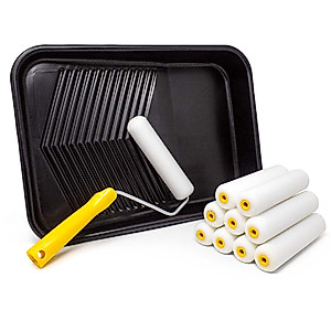 Foampro 6” Fine Finish Paint Roller Kit | 1 Plastic Paint Tray, 1 Roller Handle, 10 Foam Rollers | Foam Roller Kit w/Roller Pan | Home Painting Supplies & Paint Tools, Multicolor, 175 (175KIT)