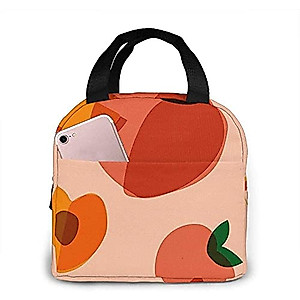 Lunch Bag Cartoon Watercolor Peach Fruit Memphis Style Girl Powder Background Lunch Box Insulated Bag Tote Bag For Men/Women Work Travel