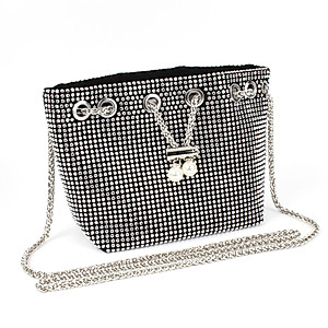 Hyuyikuwol Women Rhinestones Crystal Clutch Drawstring Bucket Bag Mini Evening Bags Crossbody Purses Pearl Party Prom Wedding, Silver