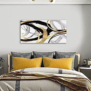 TIDOES Abstract Wall Art for Living Room - Large Wall Decor -Black Canvas Art - Oil Painting Pictures for Wall Home Decor 20"x40"