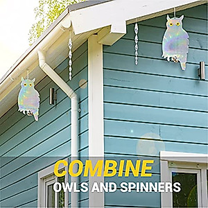 HOMESCAPE CREATIONS Owl Decoy Scare - Plastic Hanging Reflective Scarer - Ornamental Decorative Wind Spinner for Home and Garden - with 4 Spiral Rods and 4 Suction Cups