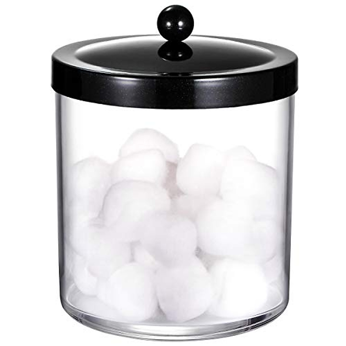 Premium Quality Apothecary Jar - 50 Ounce Large Clear Plastic Storage Container Jar with Rust Proof Stainless Steel Lid, Bathroom Vanity Countertop Storage Organizer Canister (Black)