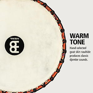 Travel Djembe Hand Drum Circle Instrument, Synthetic Shell and Goat Skin Head — NOT MADE IN CHINA — African Mali Weave Rope Tuning, 2-YEAR WARRANTY