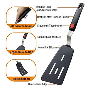 Silicone Spatula Turner, 4-Pack Spatulas 600°F Heat Resistant Set for Nonstick Cookware, Kitchen Cooking Utensils BPA Free Rubber Egg, Crepe, Pancake,Burger,Fish