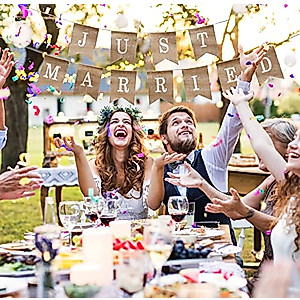 Just Married Banner Flag – Mr and Mrs Banner Rustic Burlap Sign Decoration for Wedding Party Table Photobooth Props Home Wall by Mandala Crafts