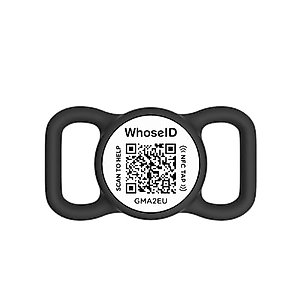 WhoseID QR Code Dog Tag, Cat ID Tag, Personalized Dog Tag, Cat Collar Accessories, Small Size Dog Tag, Silent Silicone Durable Tag, Modifiable Pet Online Profile, Send Location (Black&White)