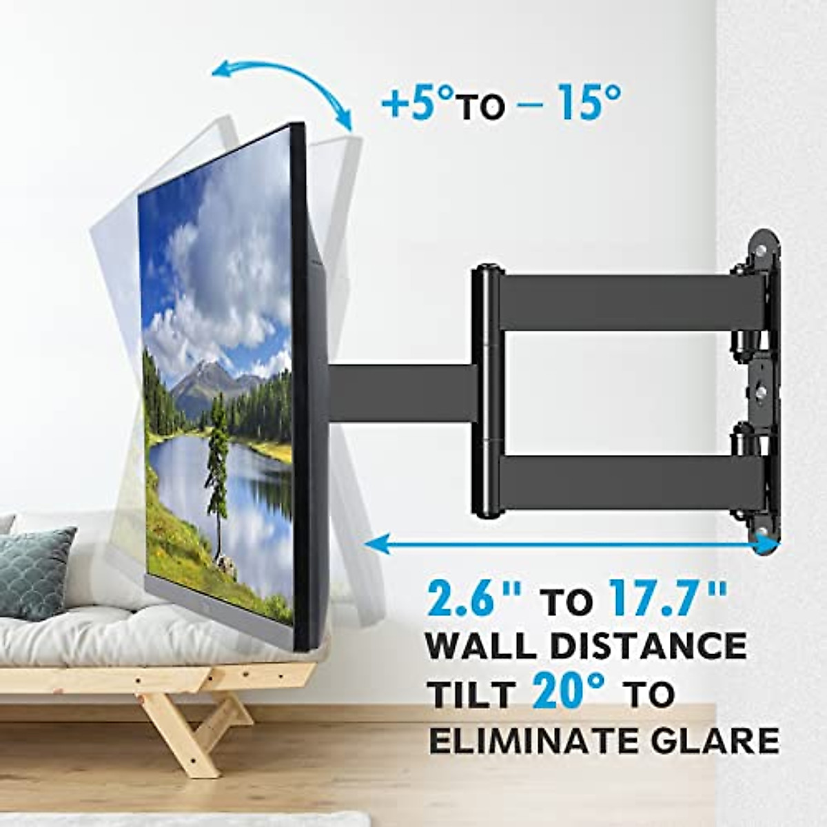 MOUNTUP UL Listed TV Wall Mounts TV Bracket for Most 26-55 Inches TVs, Full Motion TV Wall Mount with Swivel and Extend 17.7 Inch, TV Mount with Swivel Articulating Support, Max VESA 400x400mm, MU0009