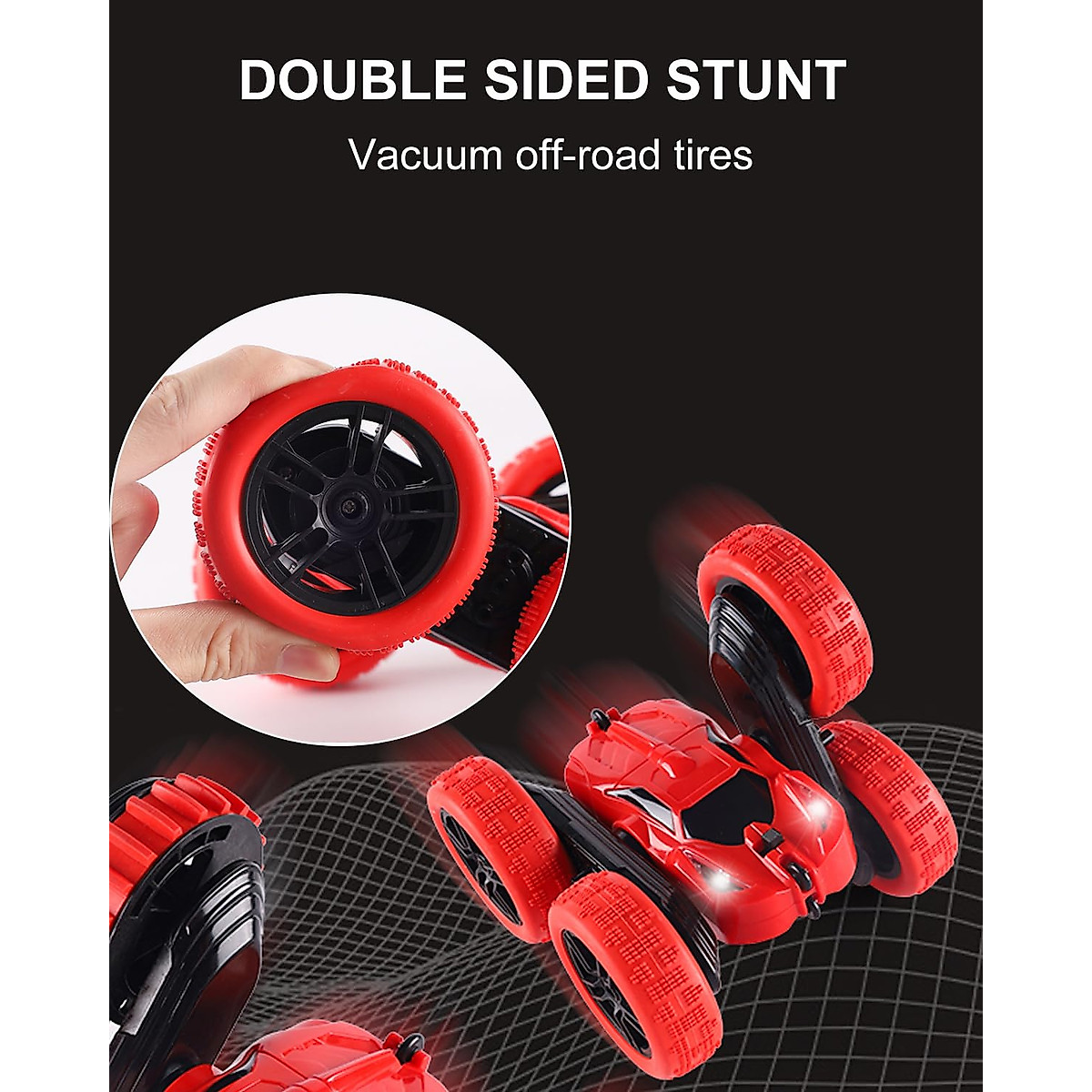 VETIFINAL Remote Control Car, RC Cars 2.4GHz Fast Stunt RC Car, 4WD 360° Rotating RC Trucks with Headlights, Off Road RC Crawler Xmas Toy Cars for Kids Boys Girls Birthday Gift Red