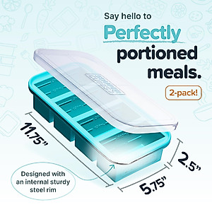Souper Cubes 1-Cup Extra-Large Silicone Freezing Tray With Lid - Freeze Food Soup Broth Sauce In Perfect 1-Cup Portions, 2-Pack, Aqua Color