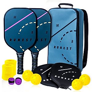MB RUNEST Pickleball Paddles Set of 2 - Composite Honeycomb Core & Premium Graphite Face - Lightweight Racket Set – Covers, Extra Grips & 4 USAPA Approved Balls Included (Set of 2 Paddles)