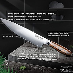 Kiaitre Chef Knife 8 Inch Professional Sharp Kitchen Knife High Carbon Stainless Steel with Ergonomic Handle 56±HRC with Gift Box (High Carbon Stainless Steel)…