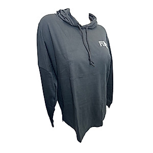 Victoria's Secret Pink Cotton Oversize Pullover Glitter Hoodie Tee/Shirt Color Black Shine Size Medium New