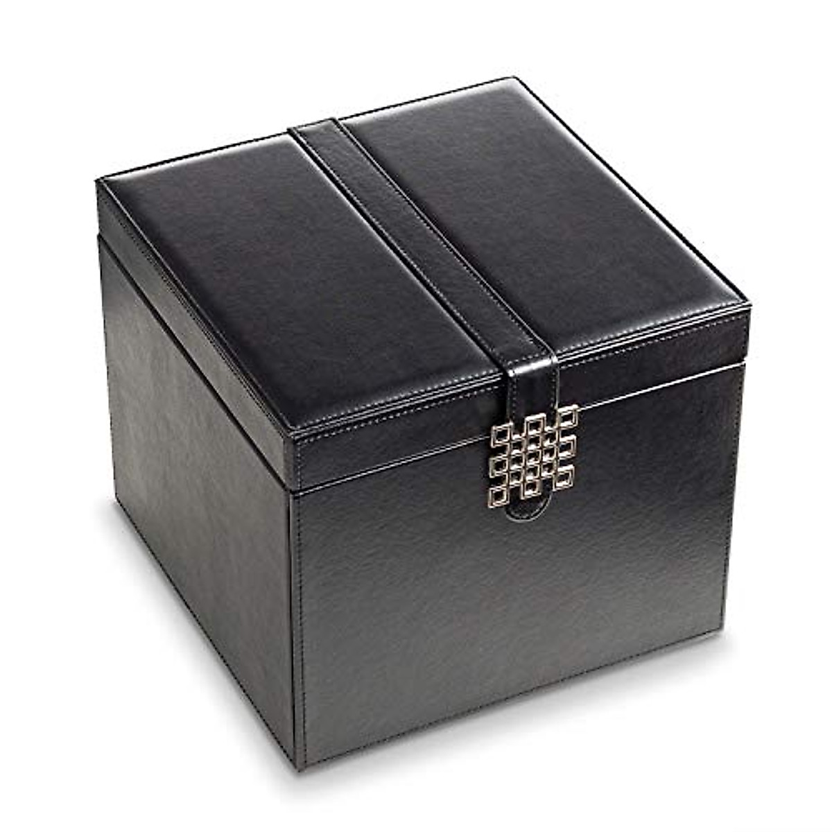 Glenor Co Earring Organizer Holder - 75 Small & 4 Large Slots Classic Jewelry Box with Drawer & Modern Closure, Mirror, 4 Trays Earrings, Ring or Chain Storage - PU Leather Case - Black