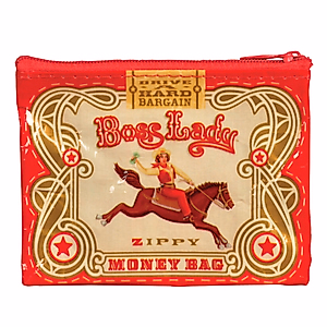 Blue Q Coin Purse, Boss Lady. Made from 95% recycled material, the ultimate little zipper bag to corral cash, credit cards, ear buds, gift cards, stamps, coins. 3"h x 4"w.