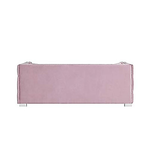 Iconic Home Christophe Sofa Velvet Upholstered Button Tufted Nailhead Trim Shelter Arm Design Silver Tone Metal Block Legs Modern Transitional, Pink