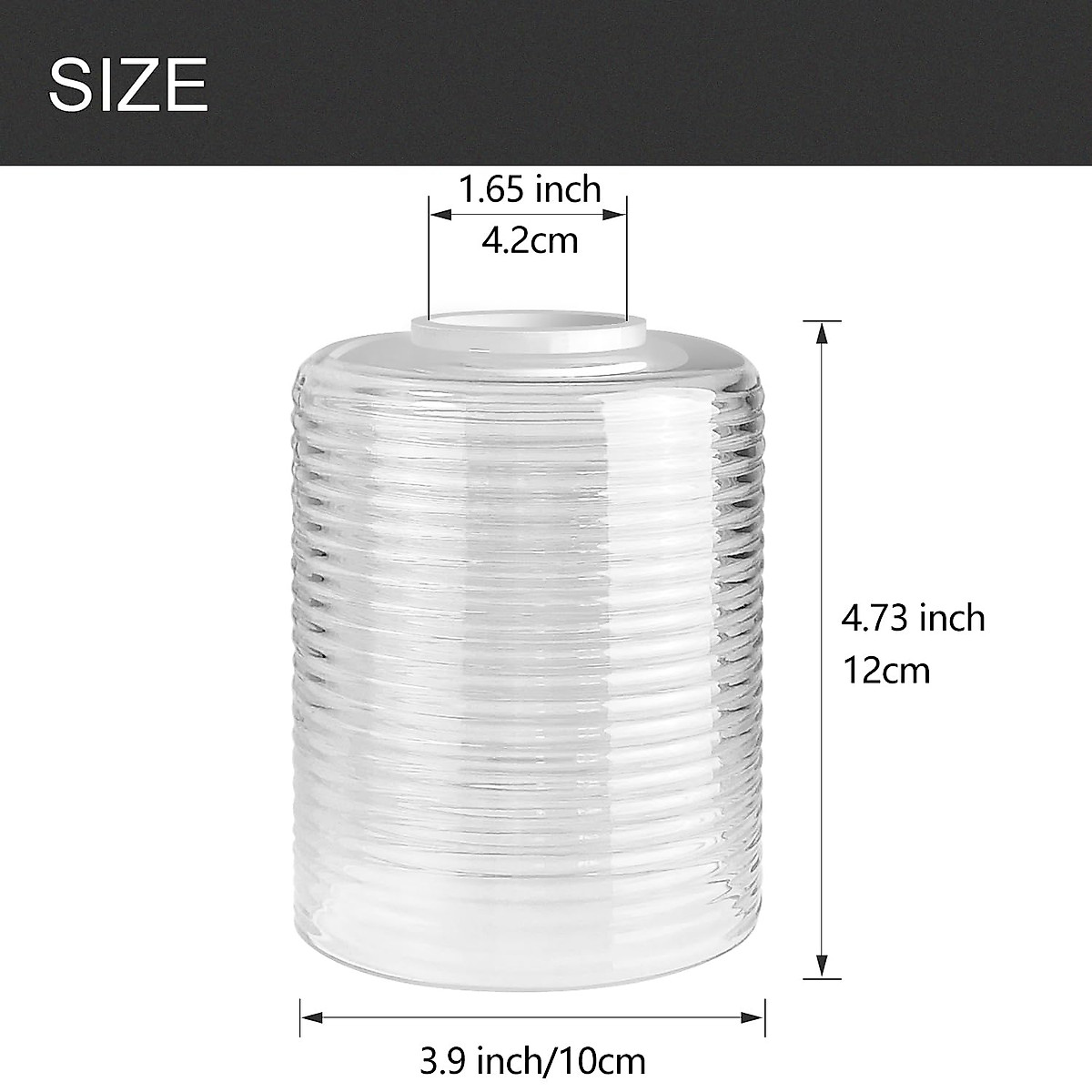 LHLYCLX 4 Pack Cylinder Glass Lamp Shade,Striped Clear Glass Cover Replacements for Lighting Fixtures (Striped glass)