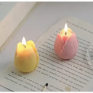 Tulip Flower Shaped Scented Candle,2 Pack Handmade Aroma Soy Wax Decorative Candle for Table Photo Prop Birthday Gift,Prefect for Meditation Stress Relief Mood Boosting Bath Yoga (Pink+Yellow)