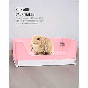 Baffect Rabbit Litter Box, Plastic Bunny Toilet Box with Removable Tray, Guinea Pig Corner Litter Cage for Small Adult Pet (Pink)