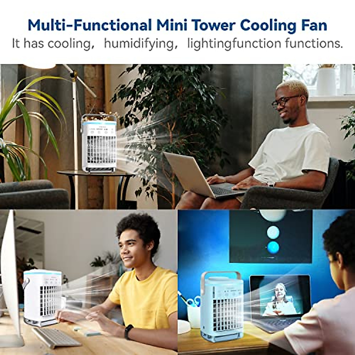 Portable Air Conditioners, Personal Evaporative Air Cooler with 4 Wind Speed & LED Light, Top Fill 700ML Mini Air Conditioner, Small Desktop Quiet Cooling Fan for Room, Office, Car, Outdoor