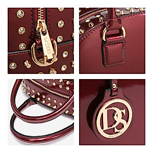 Dasein Patent Rhinestone Handbags for Women Studded Dome Zip Around Shoulder Bags Designer Purses, COLOR-RED