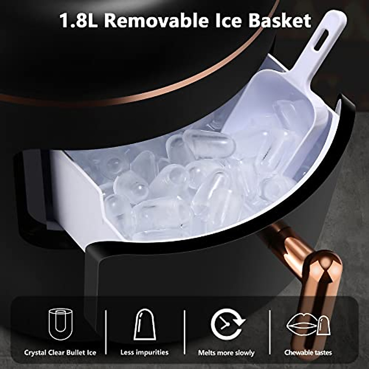 KUMIO Ice Maker Countertop, Retro Design Bullet Clear Ice 10pcs in 8Mins, 33Lbs/Day, 2.5Qt Water Reservoir & 2 Ice Size (S/L), Self-Cleaning Portable Ice Machine with Ice Basket and Scoops