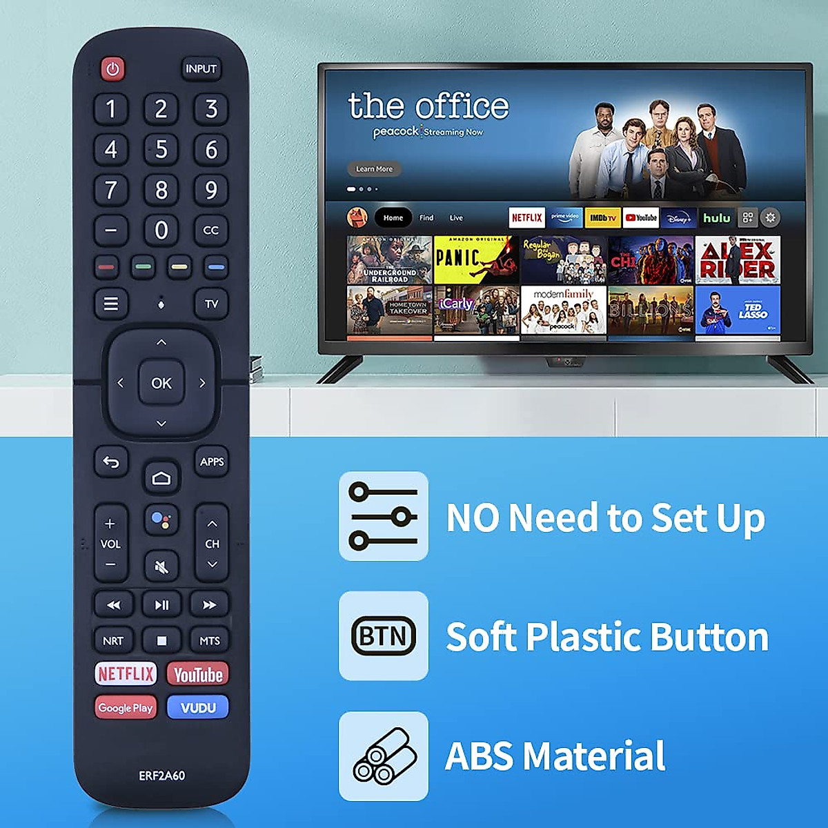 New ERF2A60 Replaced IR Remote Control Compatible for Hisense Smart 4K TV 50H8F 55H8F 55H9F 65H8F 65H9F 43H6570F 50H6570F 55H6570F 65H6570 55H9020F 55H9030F 55H9040F 55H9050F 55H9070F [No Voice ]