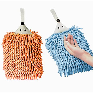 Cute Hedgehog Chenille Hand Drying Towels for Kitchen and Bathroom, Hanging Funny Hand Microfiber Towel with Button Loop, Set of 4