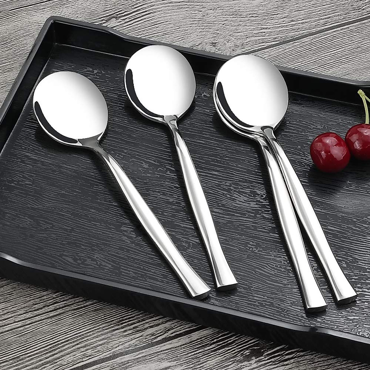 Idotry Round Soup Spoon, Stainless Steel Bouillon Spoon, Set of 12