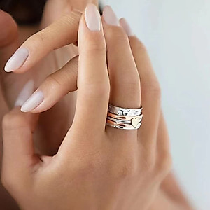 NIQIPOK Self Love Spinner Heart Ring Two Color Rotating Heart Ring Anxiety Relief Band Ring Fidget Spinning Ring Jewelry Gifts for Women Men Lovers Couples (10)