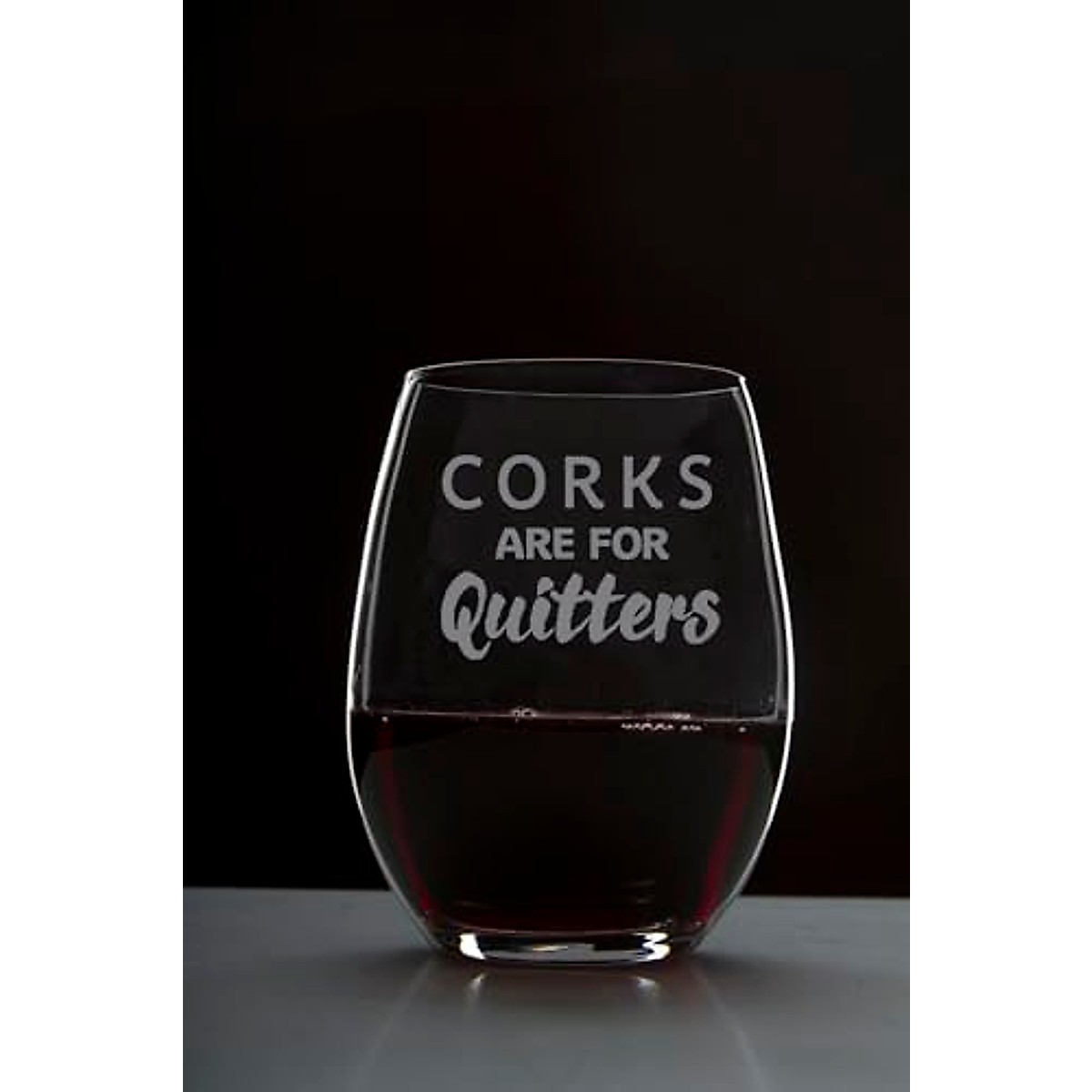 Lushy Wino - Corks Are For Quitters | 18oz. Etched Stemless Wine Glass: Dishwasher Safe Funny Wine Glasses For Women in Gift-Ready Box