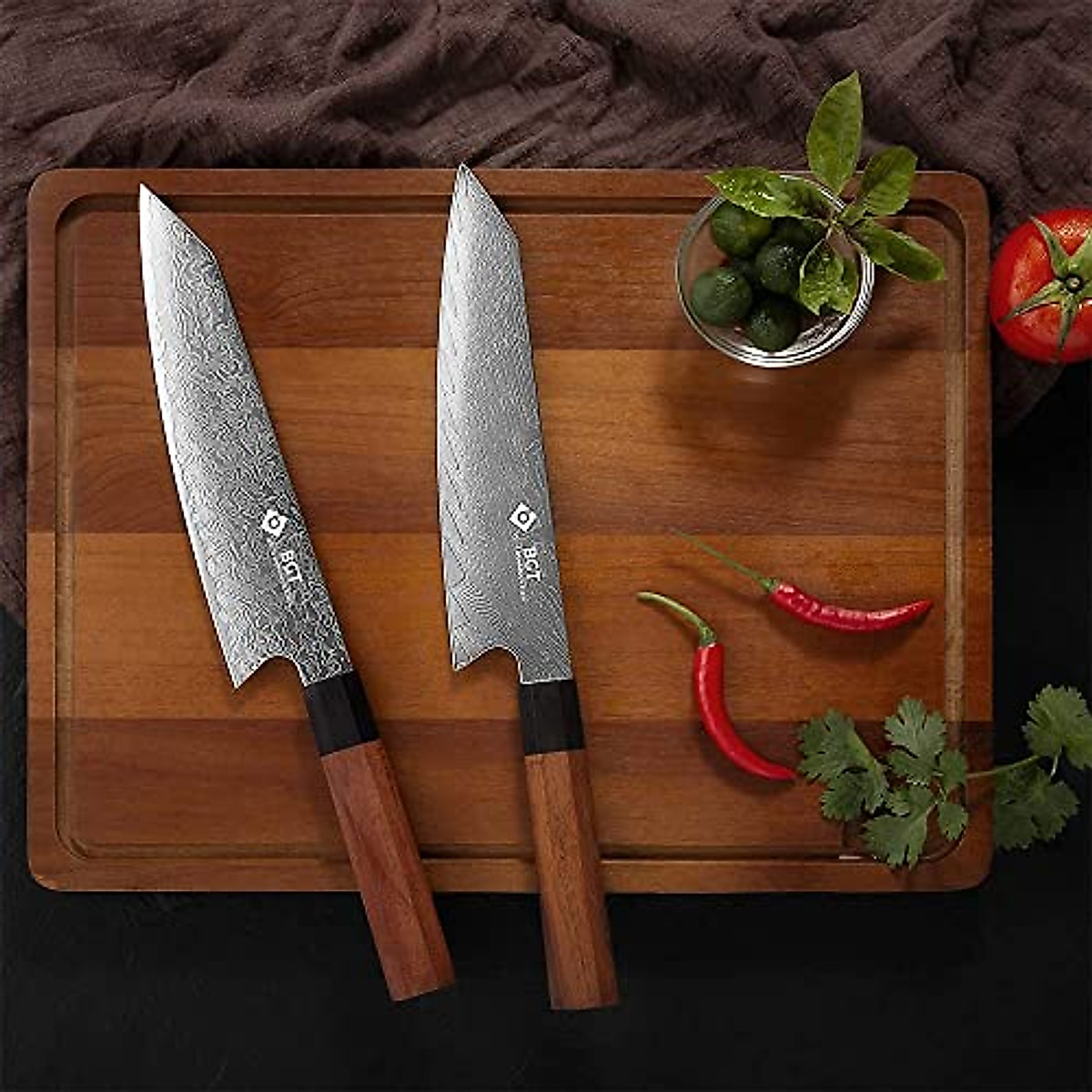 BGT Kiritsuke Chef Knife, 8 inch Damascus Kitchen Knife, Japanese 67 Layer High Grade VG-10 Damascus Steel Chef Knife with Ebony Wood Handle, with Gift Box.