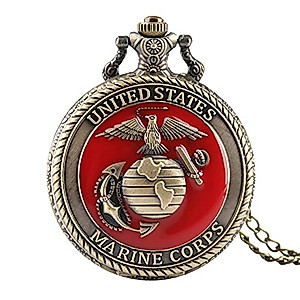 HEYBEC United States Marine Corps Pocket Watches Men Style Watch Necklace Pendant Clock-Red